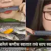OMG! भुकेल्या तरुणीनं सापावर मारला ताव, मक्यासारखं चावून खातेय, लोक ...