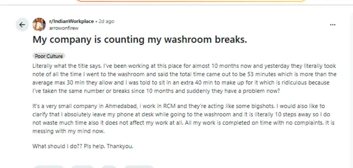 Employee Claims Boss Tracks Washroom Breaks Internet Calls It Toxic ...