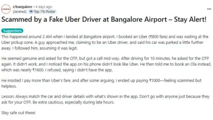 Uber Driver Scam In Bangalore,रात के 3 बजे शख्स ने बुक की थी Uber, बीच ...
