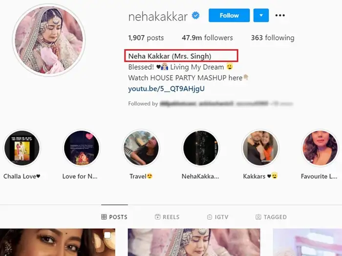Neha Kakkar Updates Her Name On Instagram After Marriage To Rohanpreet ...