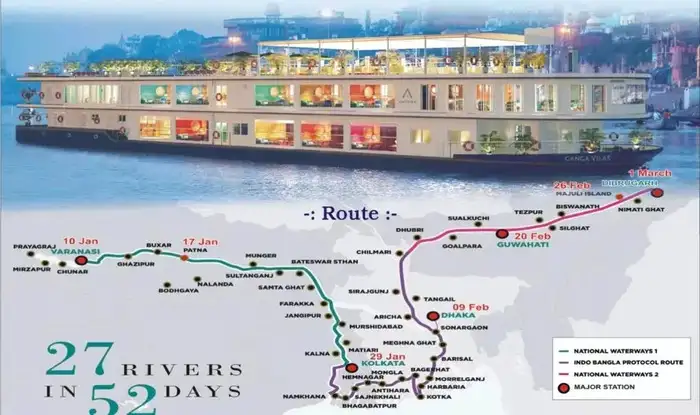 Ganga Vilas Cruise Route Map: 52 दिन में 27 नदियों का सफर... भारत के ...