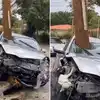 Weird Accident Car Stuck Pole After Crash Watch Video - ऐसा कैस हो सकता ...