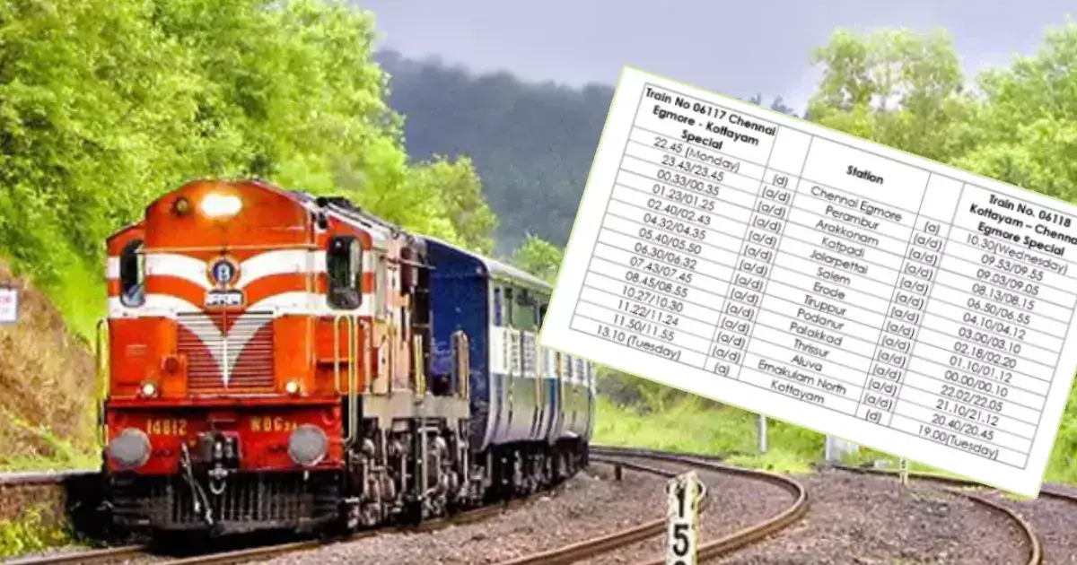 Sabari Special Train,ചെന്നൈ - കോട്ടയം റൂട്ടിൽ വീണ്ടുമൊരു ശബരി സ്പെഷ്യ ...