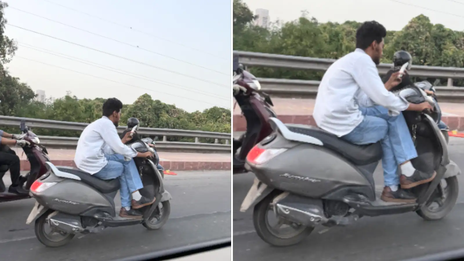Man Rides Scooty By Crossing Legs,भाई तो हैवी ड्राइवर निकला... पैर पर पैर चढ़ाकर स्कूटी चलाता ...
