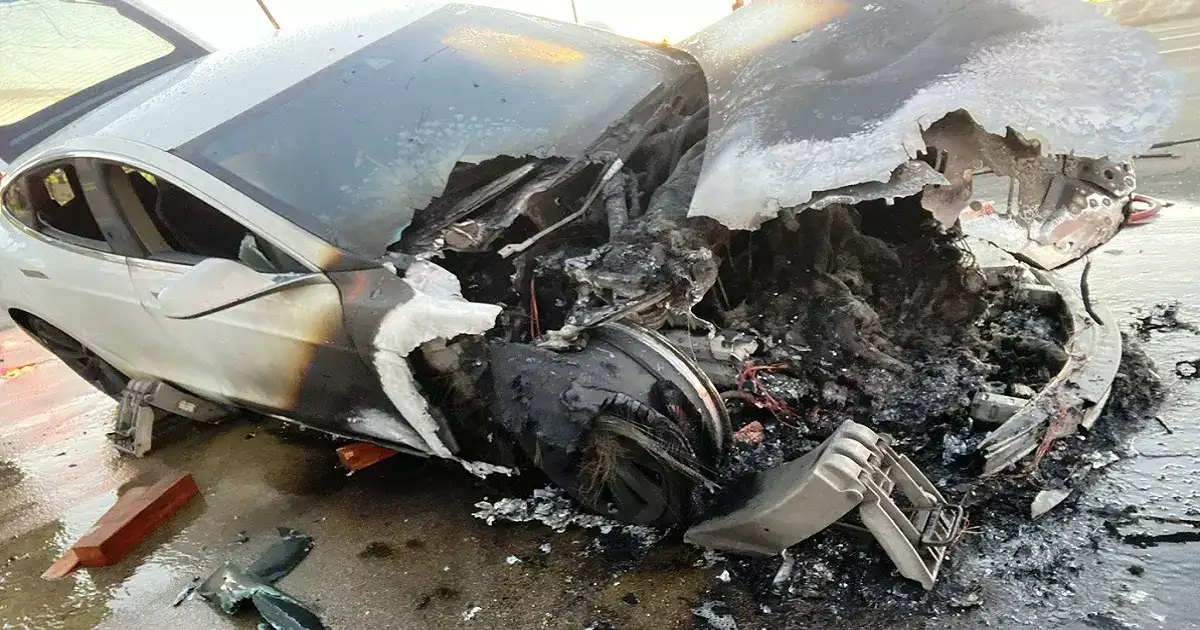 Tesla Car Fire Video,टेस्ला कार में आग के बाद विस्फोट, NRI भाई-बहन की ...