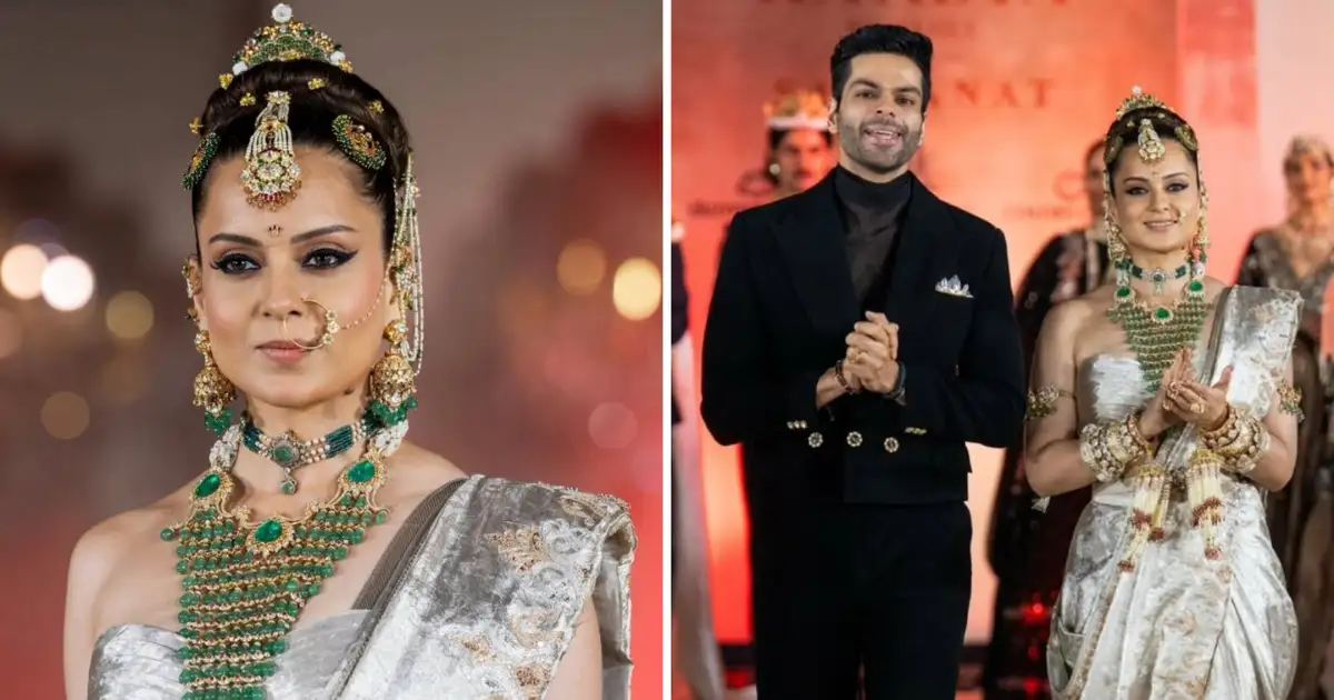 Kangana Ranaut Ivory Saree Ramp Walk,रैंप पर लौटीं कंगना रनौत पूरे ...