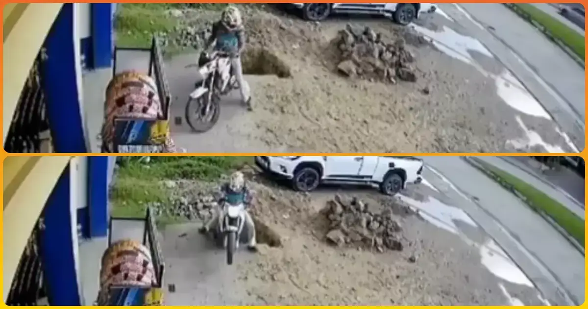 Man Fall Into Pit With Bike Video,Viral Video: ಅಬ್ಬಬ್ಬಾ!: ಬೈಕ್ ಜತೆಗೇ ...