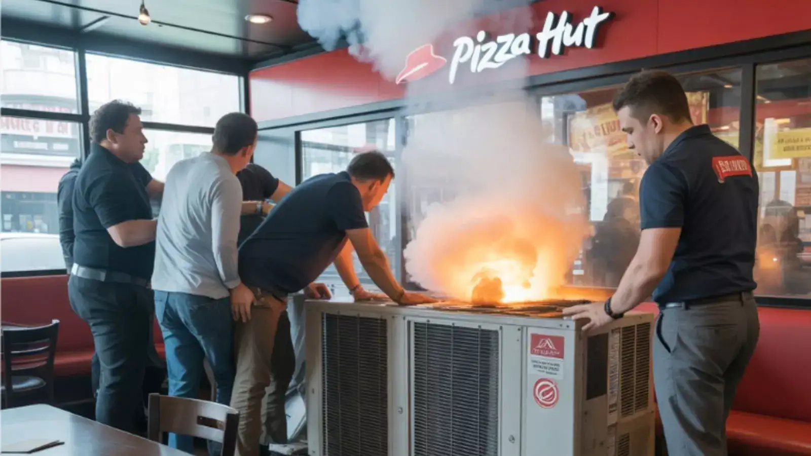 यमुना विहार के पिज्जा हट आउटलेट में एसी कंप्रेसर फटने से लगी आग, पांच ...