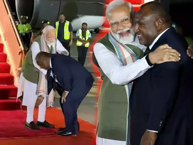 पीएम ने एयरपोर्ट पर छुए पैर